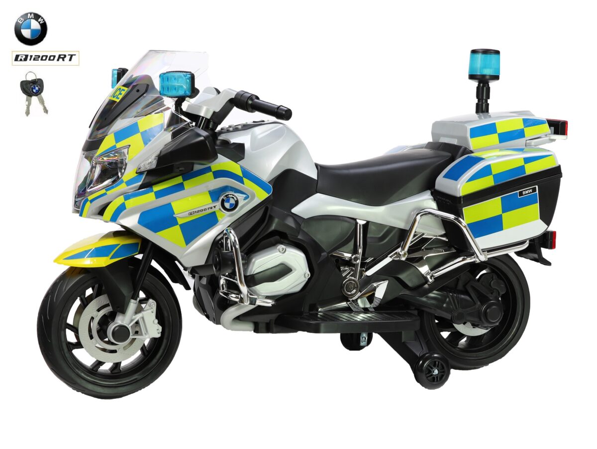 BMW Polizei Motorrad R 1200RT – silber/neon/blau - Fun KidCars