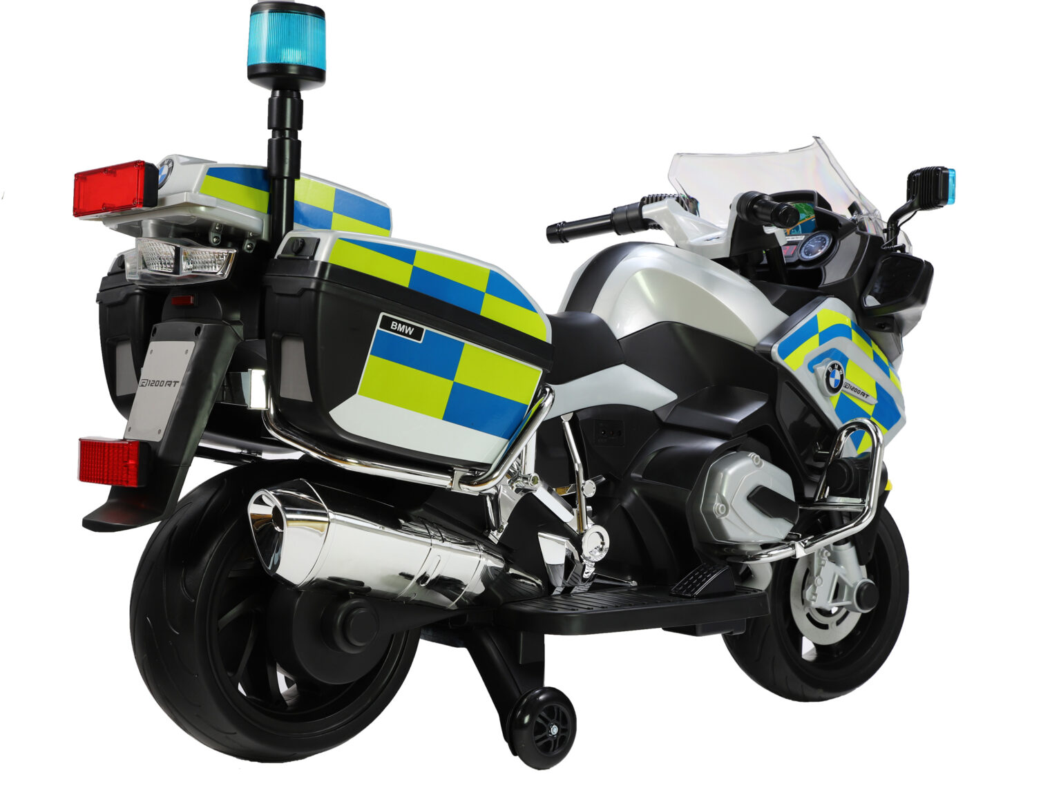 BMW Polizei Motorrad R 1200RT – silber/neon/blau - Fun KidCars